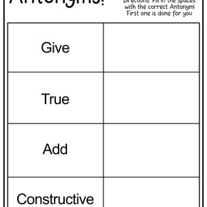10 Printable Antonym English Worksheets! Fill in the Blank Using ...