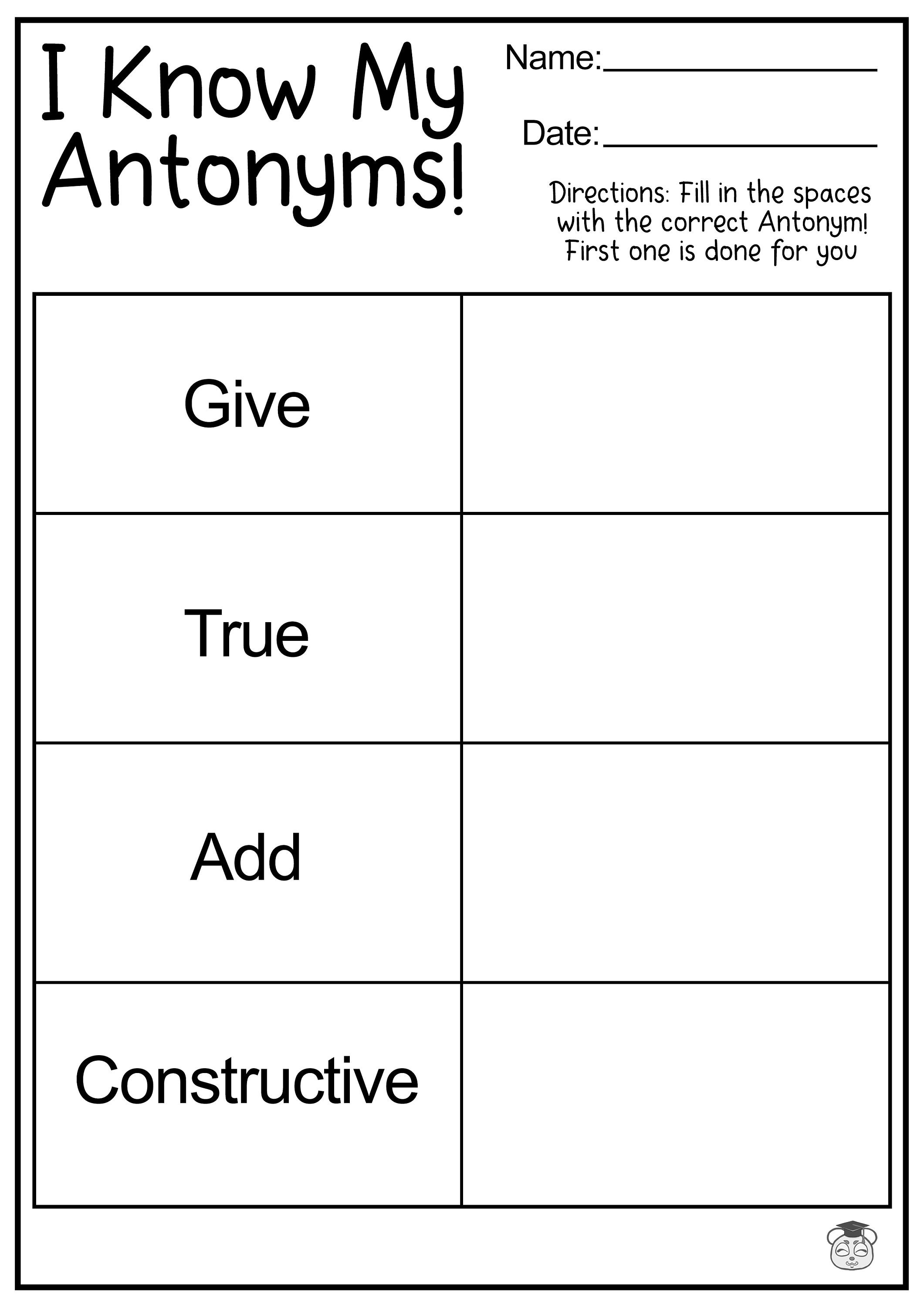 10 Printable Antonym English Worksheets! Fill in the Blank Using ...