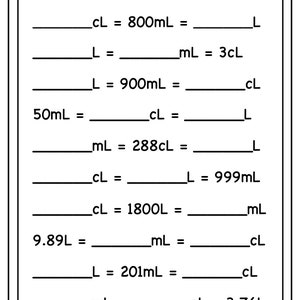 7 Page Printable Mastering Metric Capacity Conversion: Solve, Compare, Convert Units (ages 6-11 ...