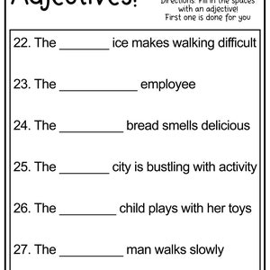 8 Printable Fill in the Adjective English Worksheets! Fill in the Blank ...