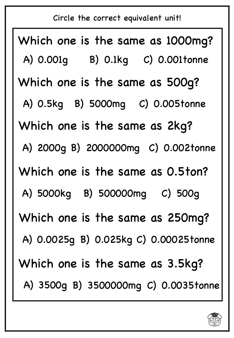 7 Page Printable Mastering Metric Mass Conversion: Solve, Compare ...