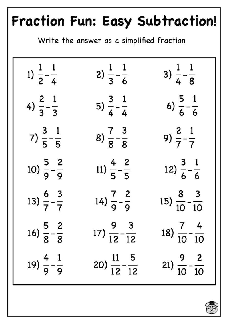 Fun Fraction Subtraction Practice for Kids 7-11 | Educational Math ...