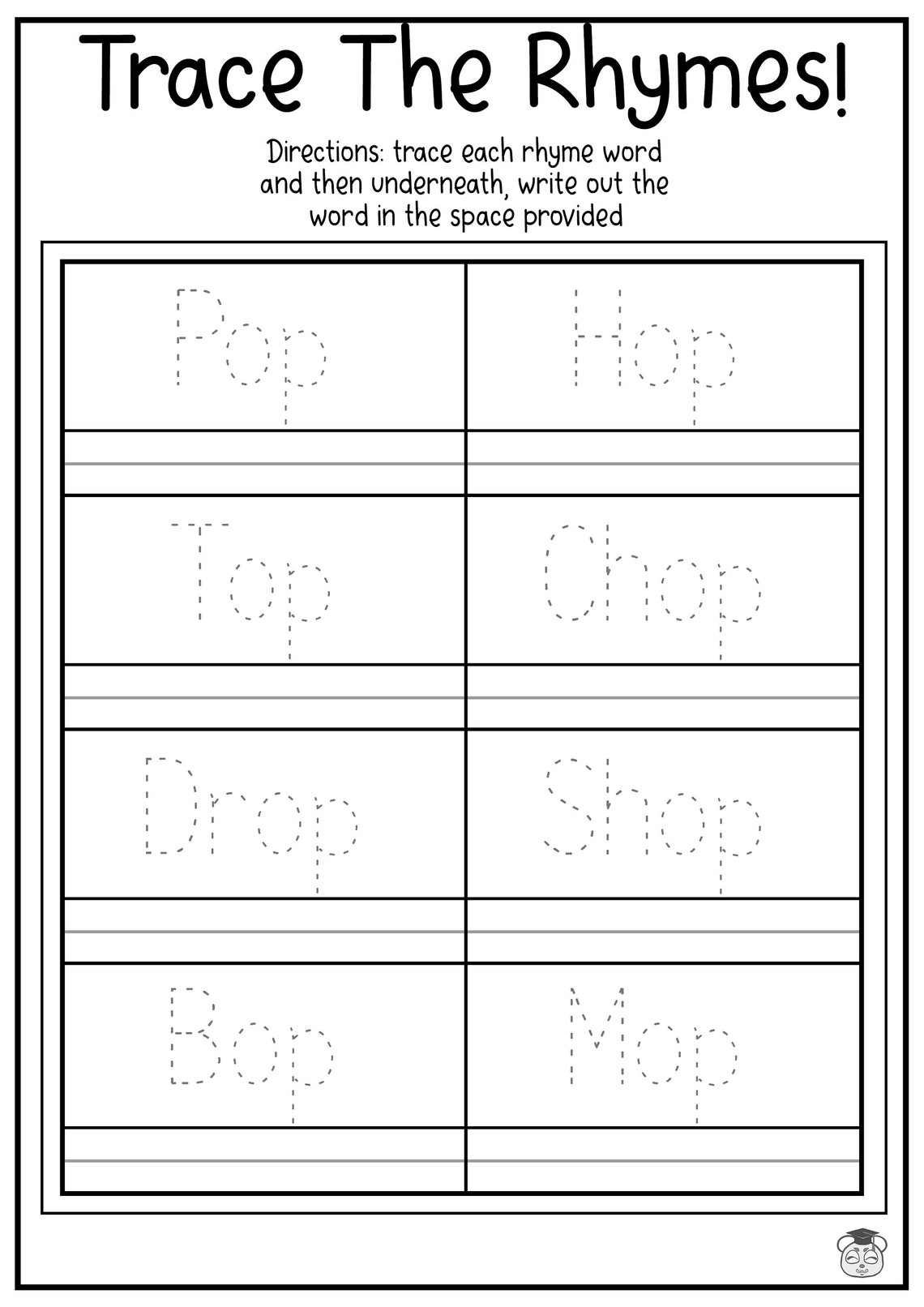 9 Printable Rhyme Word Tracing & Writing Practice Worksheets! Practice ...