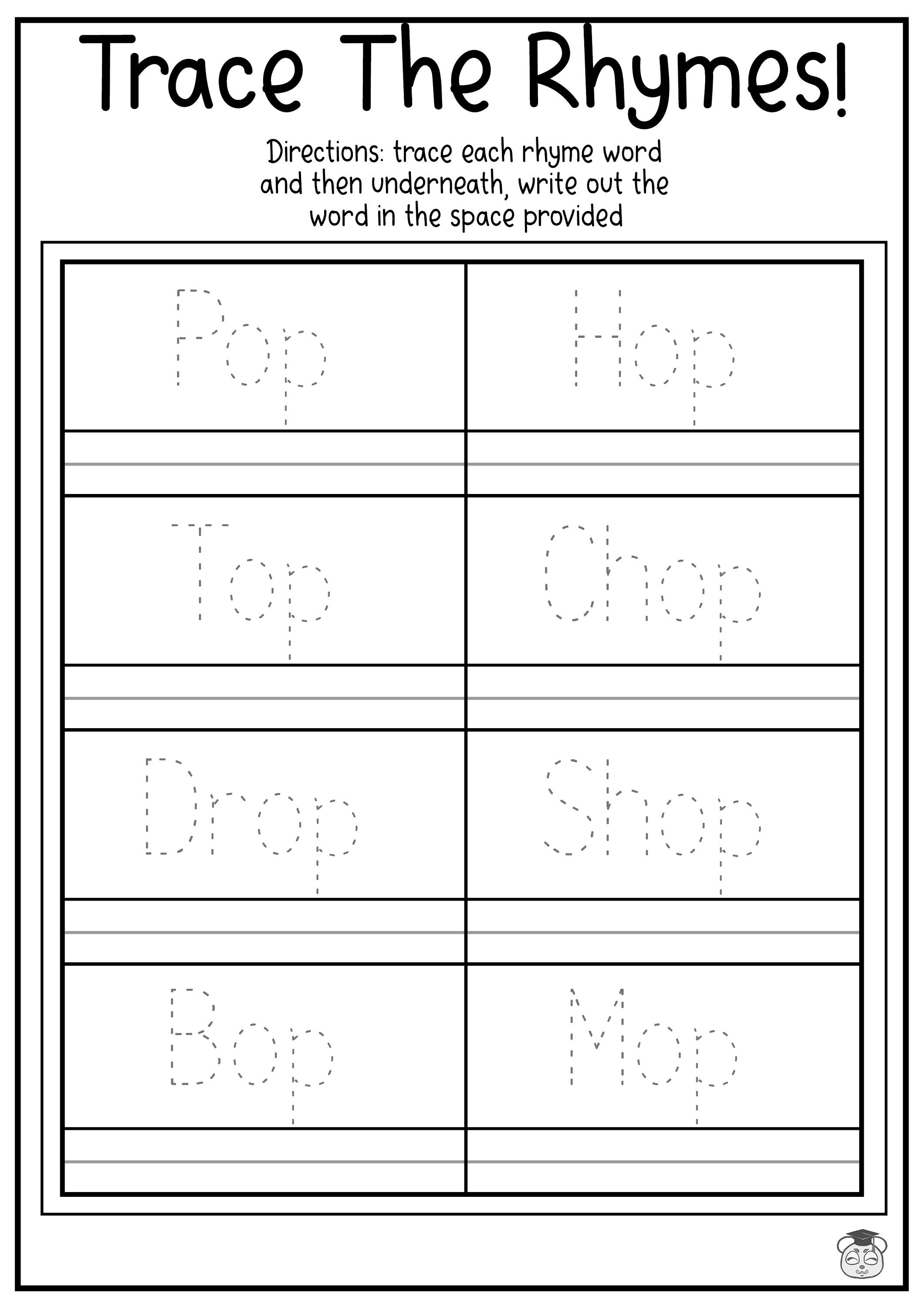 9 Printable Rhyme Word Tracing & Writing Practice Worksheets! Practice ...