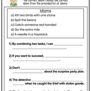 8 Printable "fill in the Blanks" Idioms English Worksheets! Fill in the ...