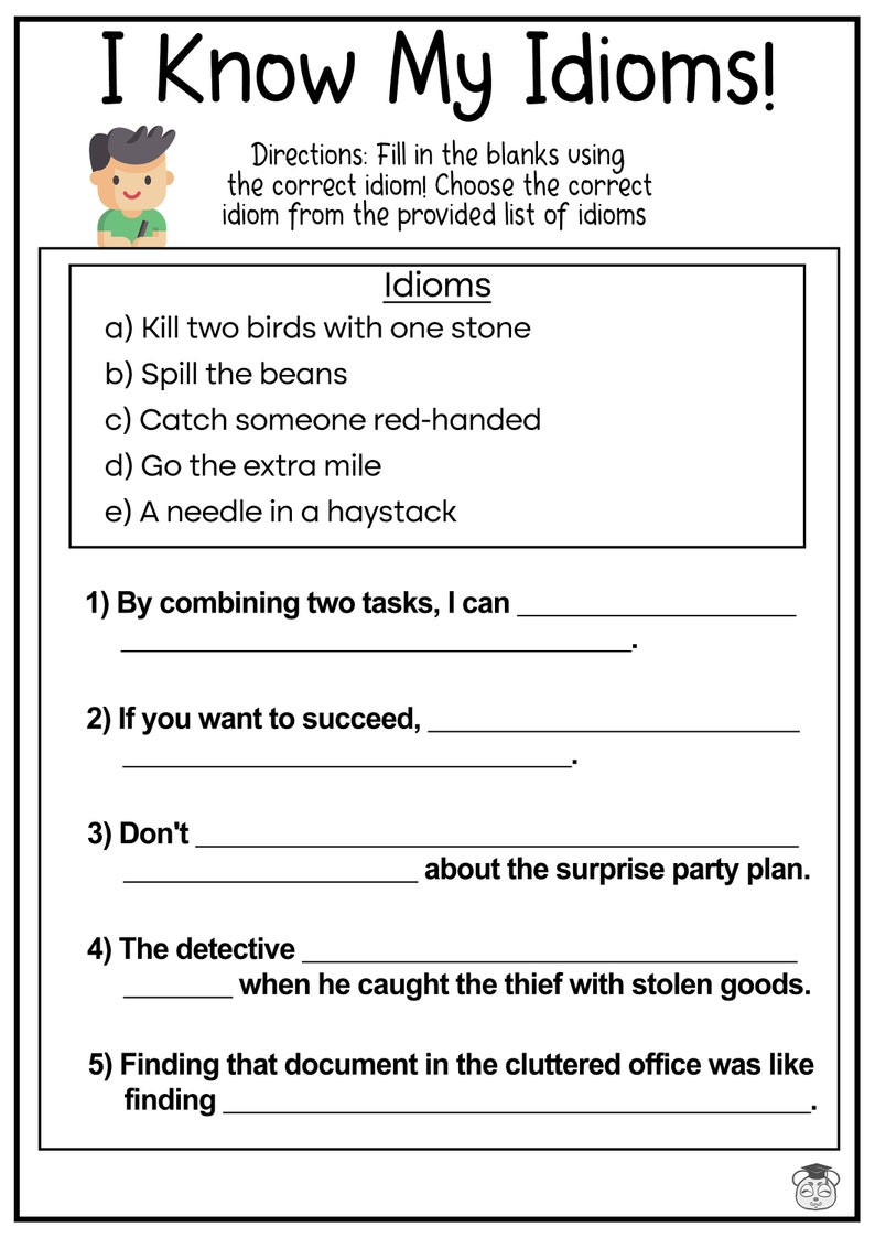 8 Printable "fill in the Blanks" Idioms English Worksheets! Fill in the ...