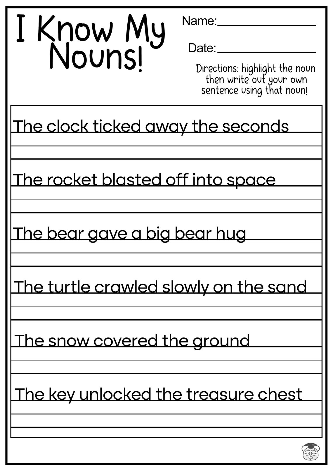 9 Printable Noun Highlighting & Sentence Building English Worksheets ...