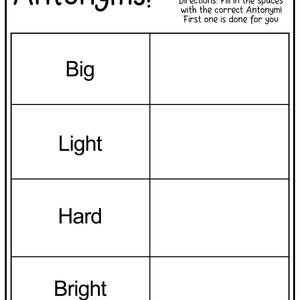 10 Printable Antonym English Worksheets! Fill in the Blank Using ...