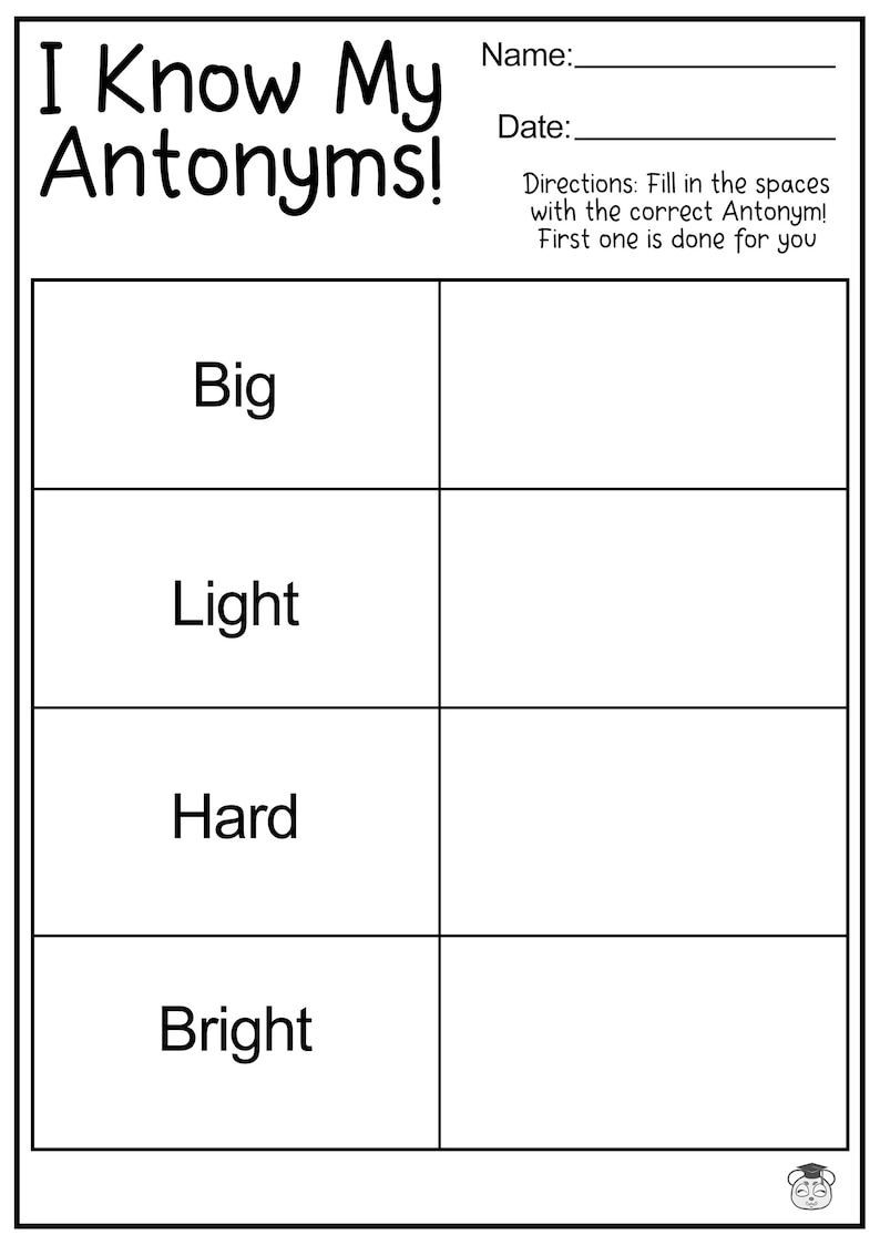 10 Printable Antonym English Worksheets! Fill in the Blank Using ...