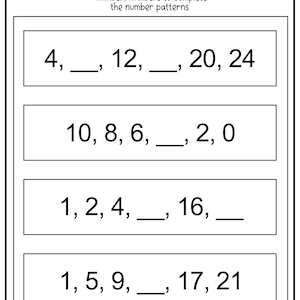 7 Printable Number Patterns Math Worksheet! Fill in the Blanks to ...