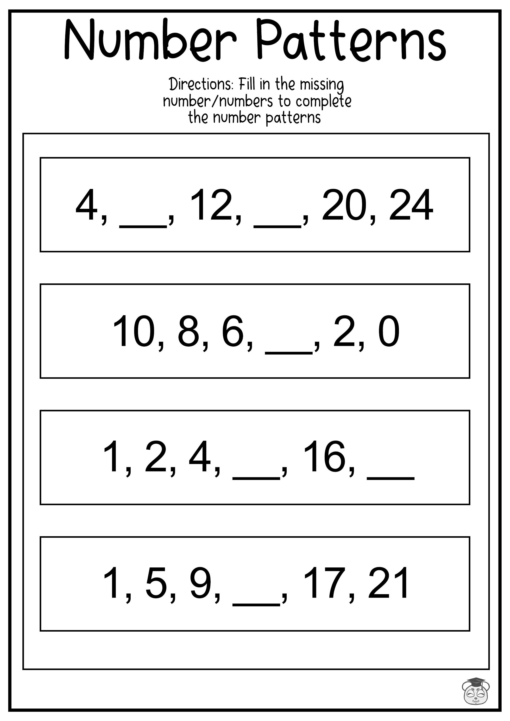 7 Printable Number Patterns Math Worksheet! Fill in the Blanks to ...