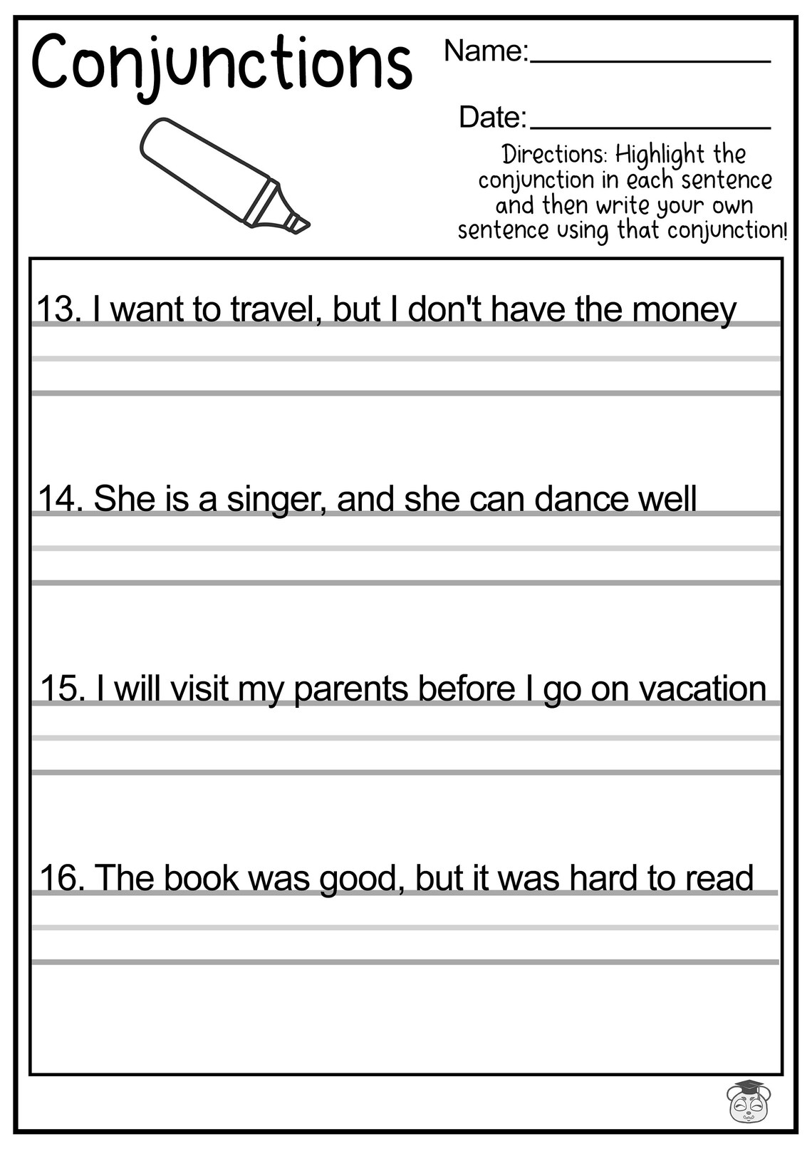 10 Printable Highlight and Write Sentences With Conjunctions English ...