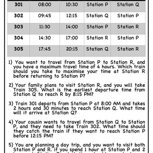 5 Page Printable Train Timetable Math Challenge: Hard Comprehension ...