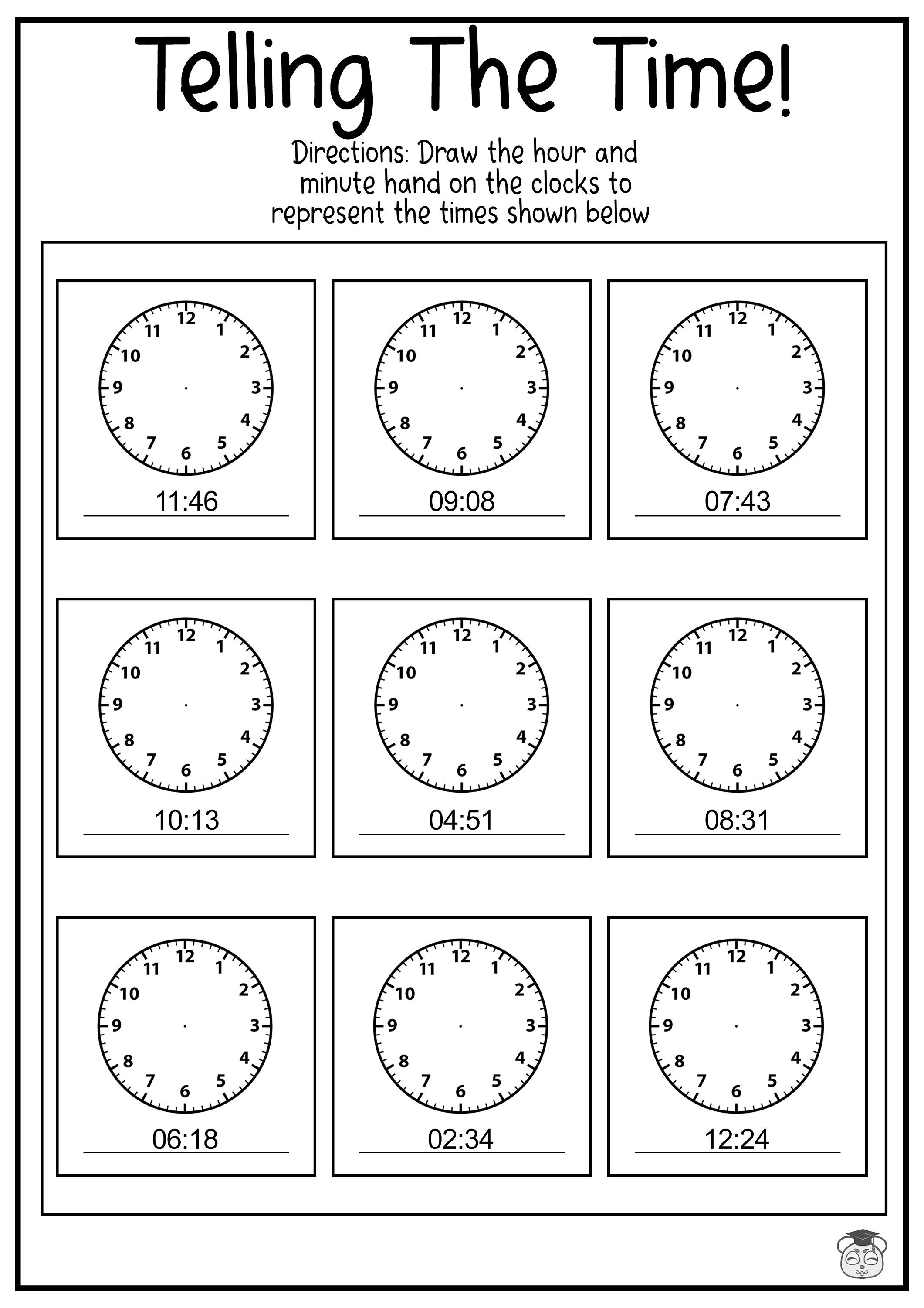 8 Printable Time-telling Math Worksheets! Telling the Time by Drawing ...