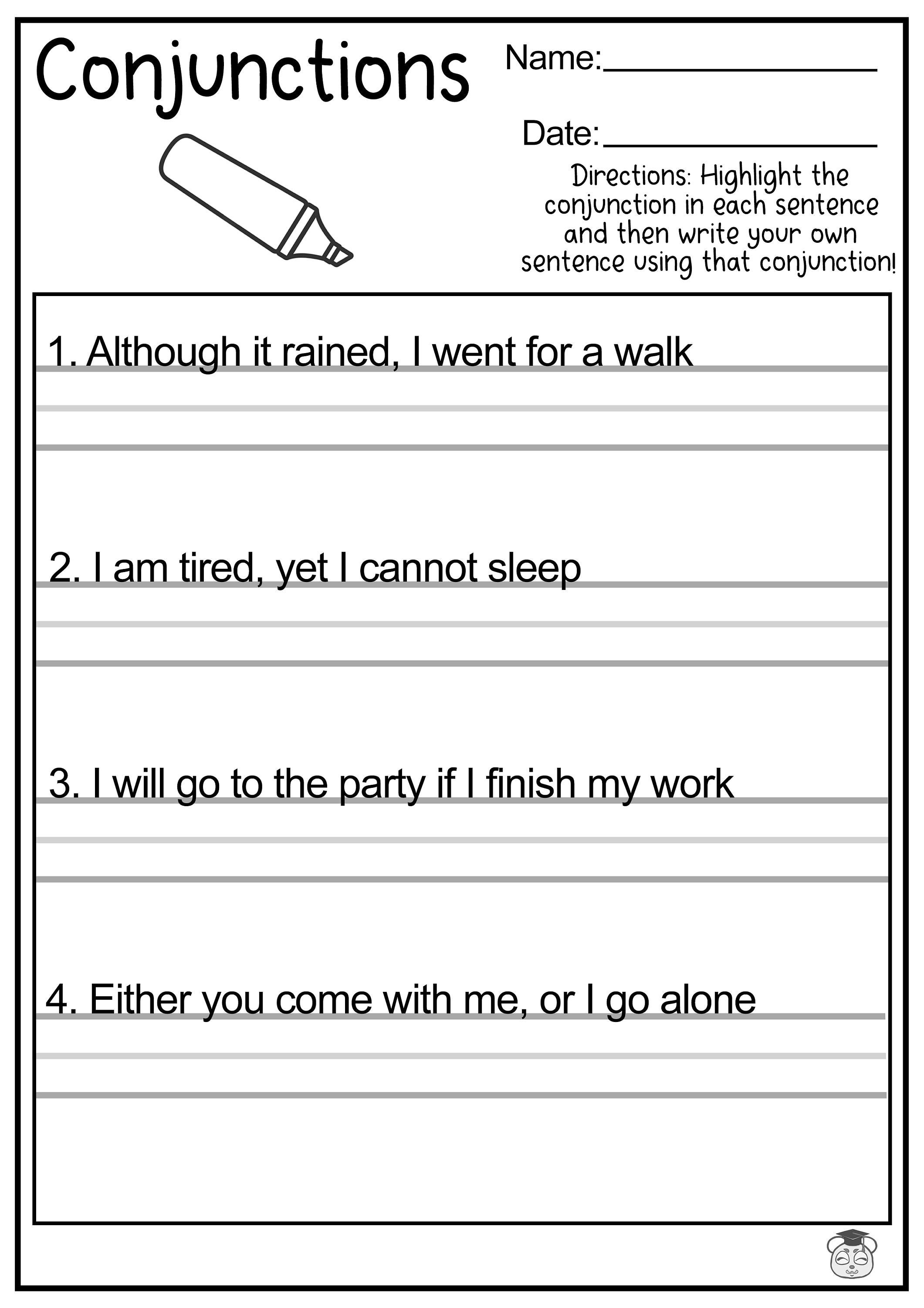 10 Printable Highlight and Write Sentences With Conjunctions English ...