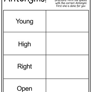 10 Printable Antonym English Worksheets! Fill in the Blank Using ...