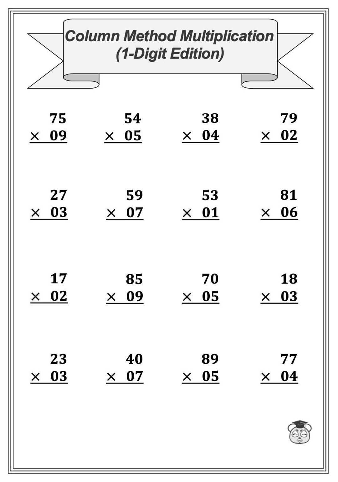 4 Printable Multiplication Column Method Math Worksheets