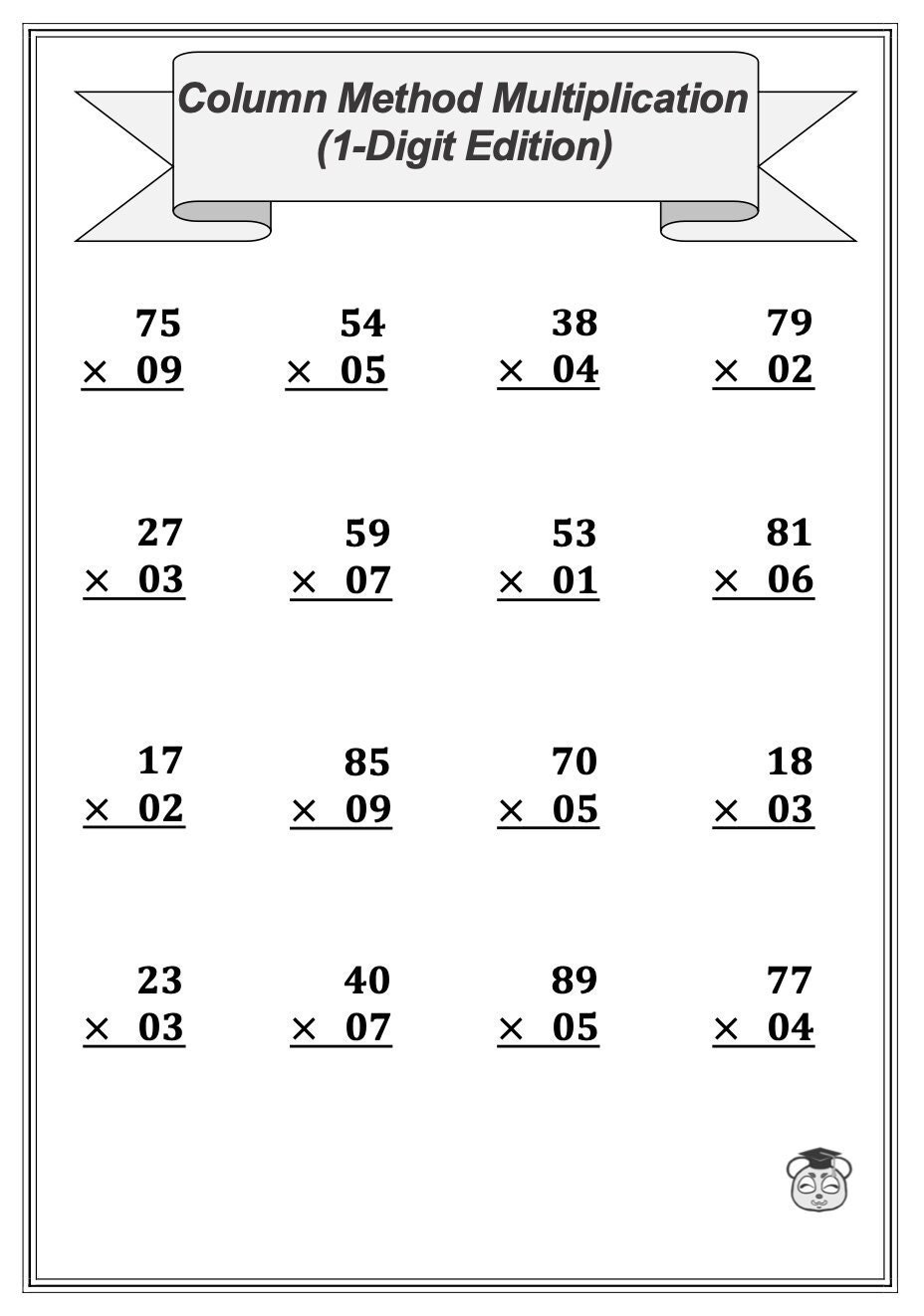 4 Printable Multiplication Column Method Math Worksheets