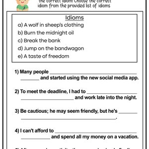 8 Printable "fill in the Blanks" Idioms English Worksheets! Fill in the ...