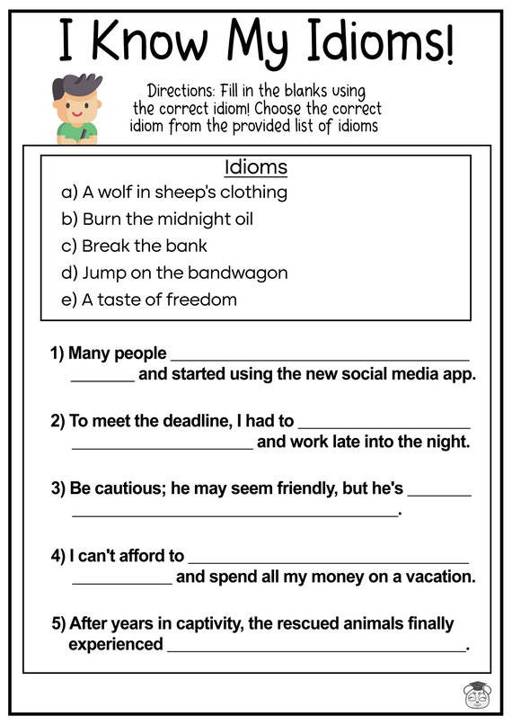 Worksheet On Idioms