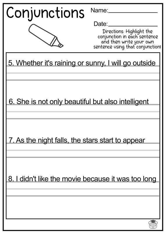 Conjunction Worksheets For Grade 2