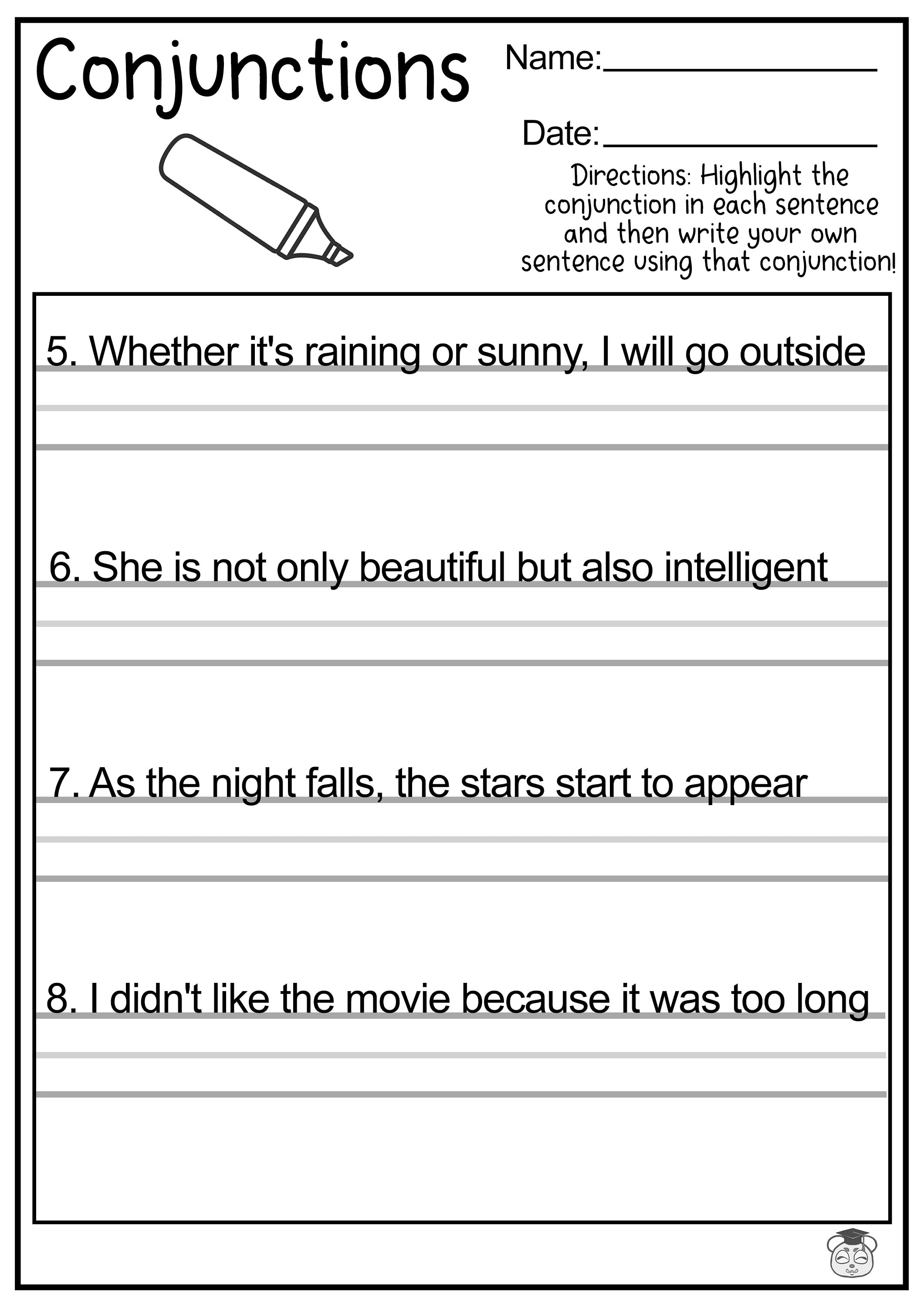 10 Printable Highlight and Write Sentences With Conjunctions English ...