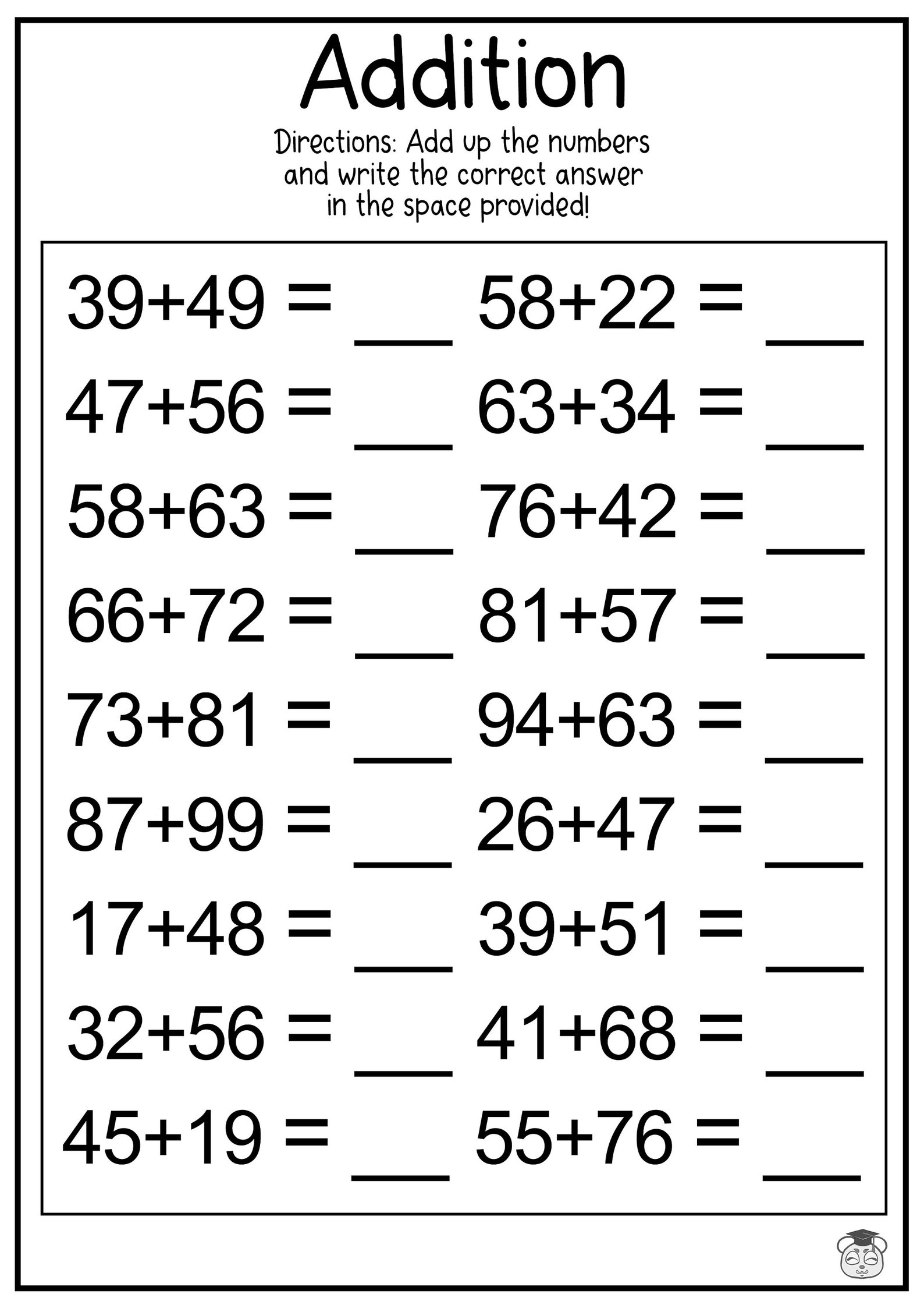 10 Printable Addition Math Worksheets! Addition Practice Using Single ...