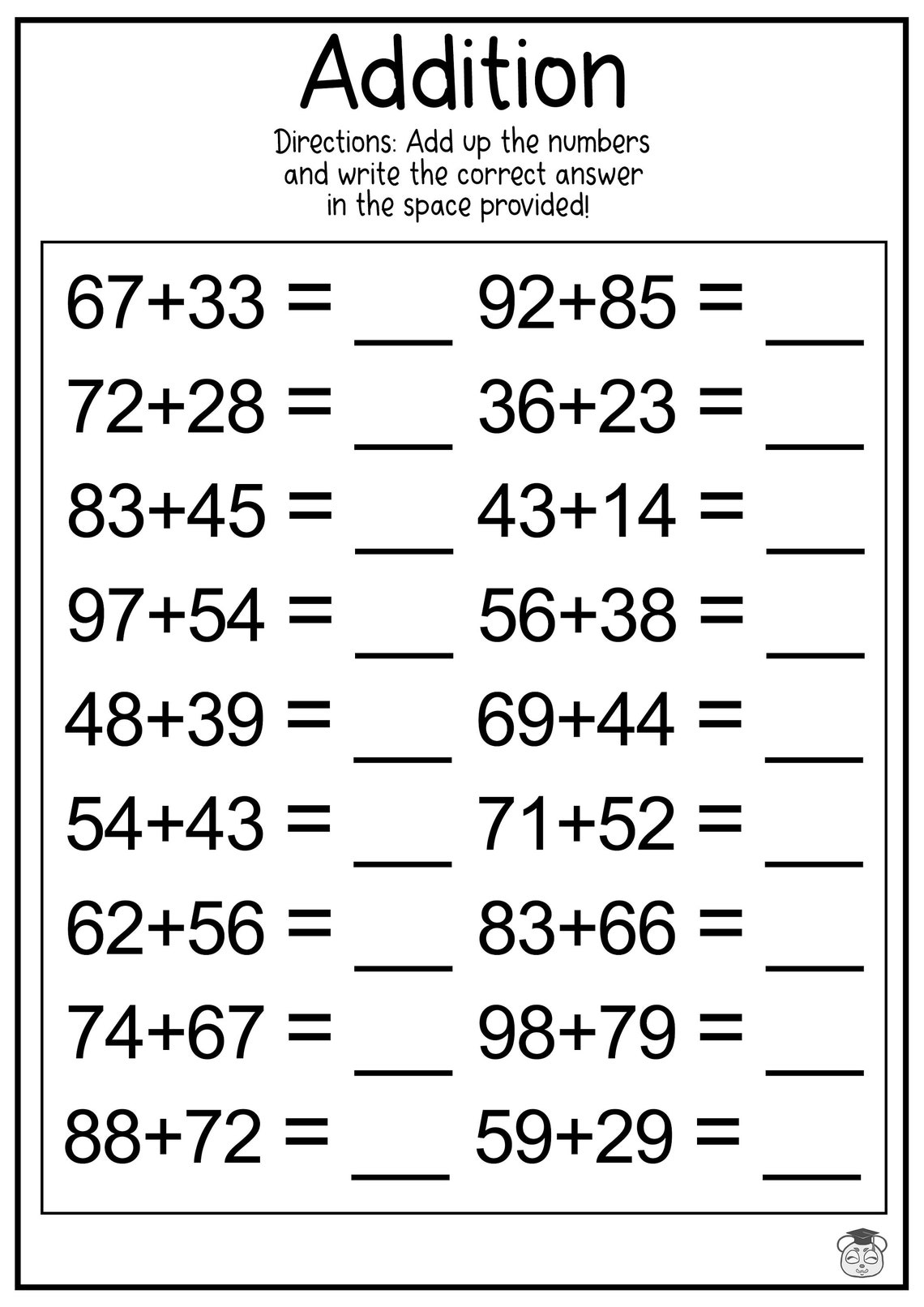 10 Printable Addition Math Worksheets! Addition Practice Using Single ...