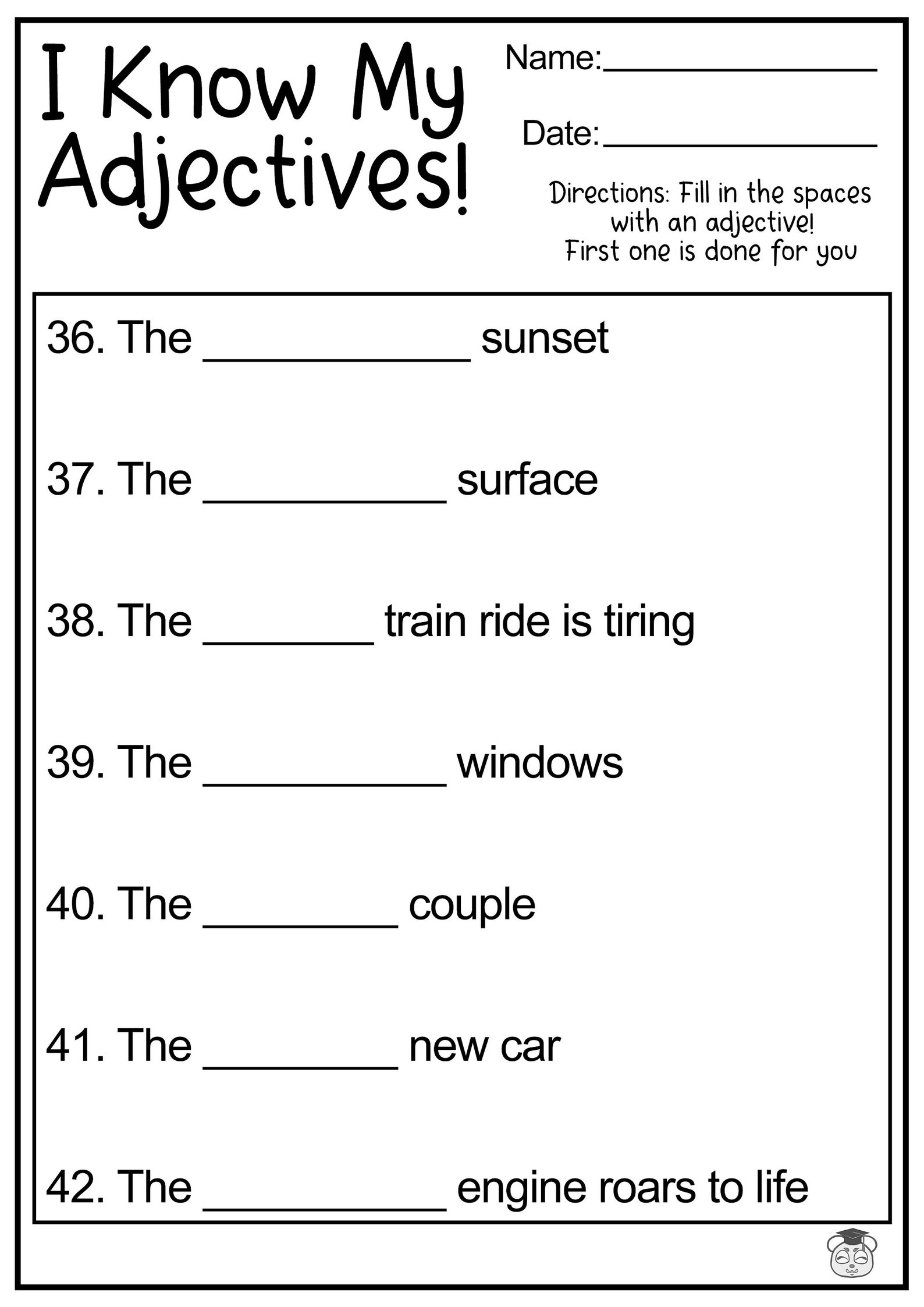 8 Printable Fill in the Adjective English Worksheets! Fill in the Blank ...