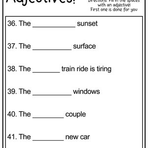 8 Printable Fill in the Adjective English Worksheets! Fill in the Blank ...