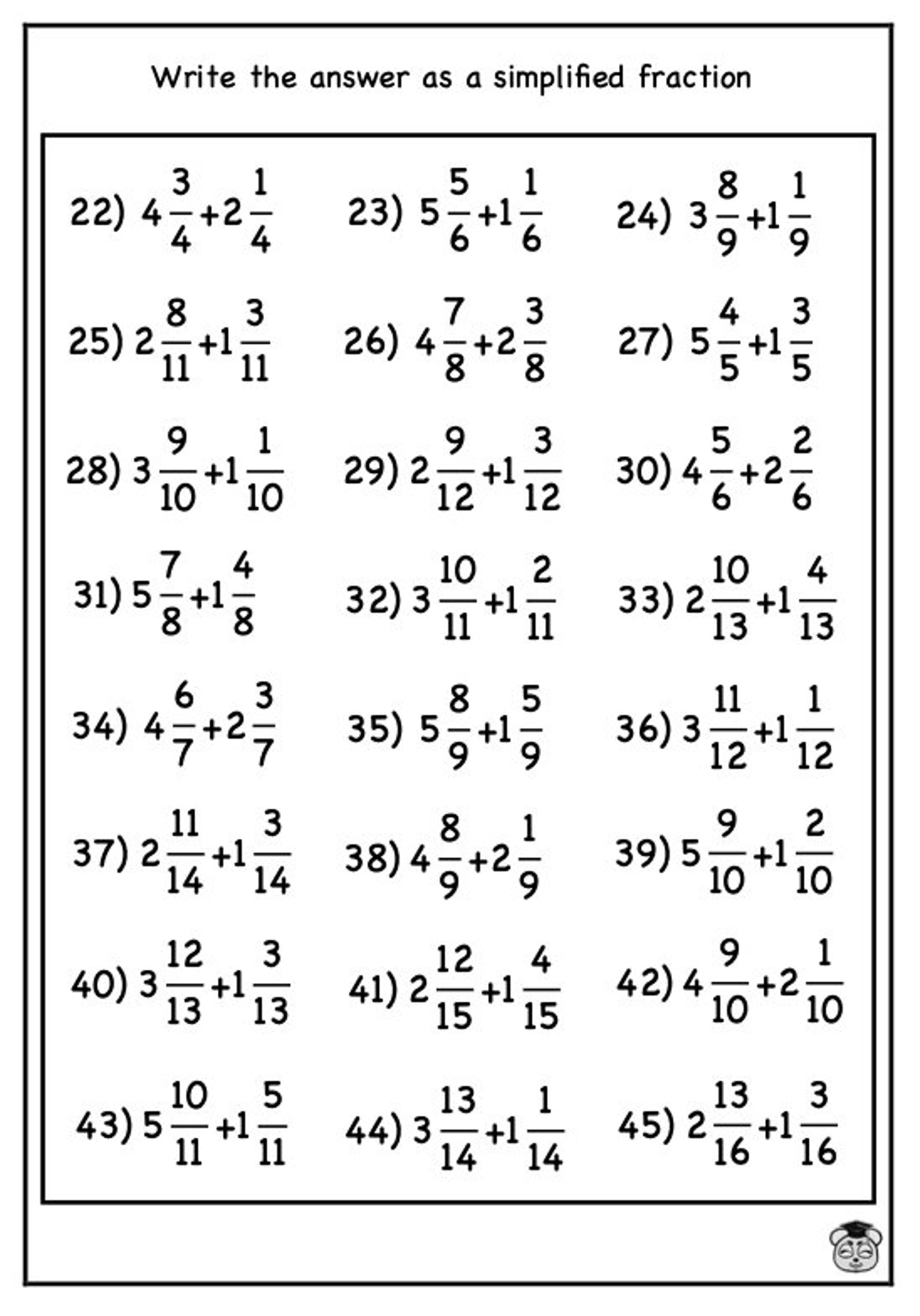 Mixed Fraction Subtraction Practice Kids 7-11 | Educational Math ...