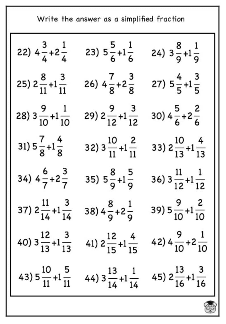 Mixed Fraction Subtraction Practice Kids 7-11 | Educational Math ...