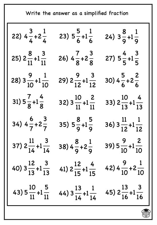 Mixed Fraction Subtraction Practice Kids 7-11 | Educational Math ...
