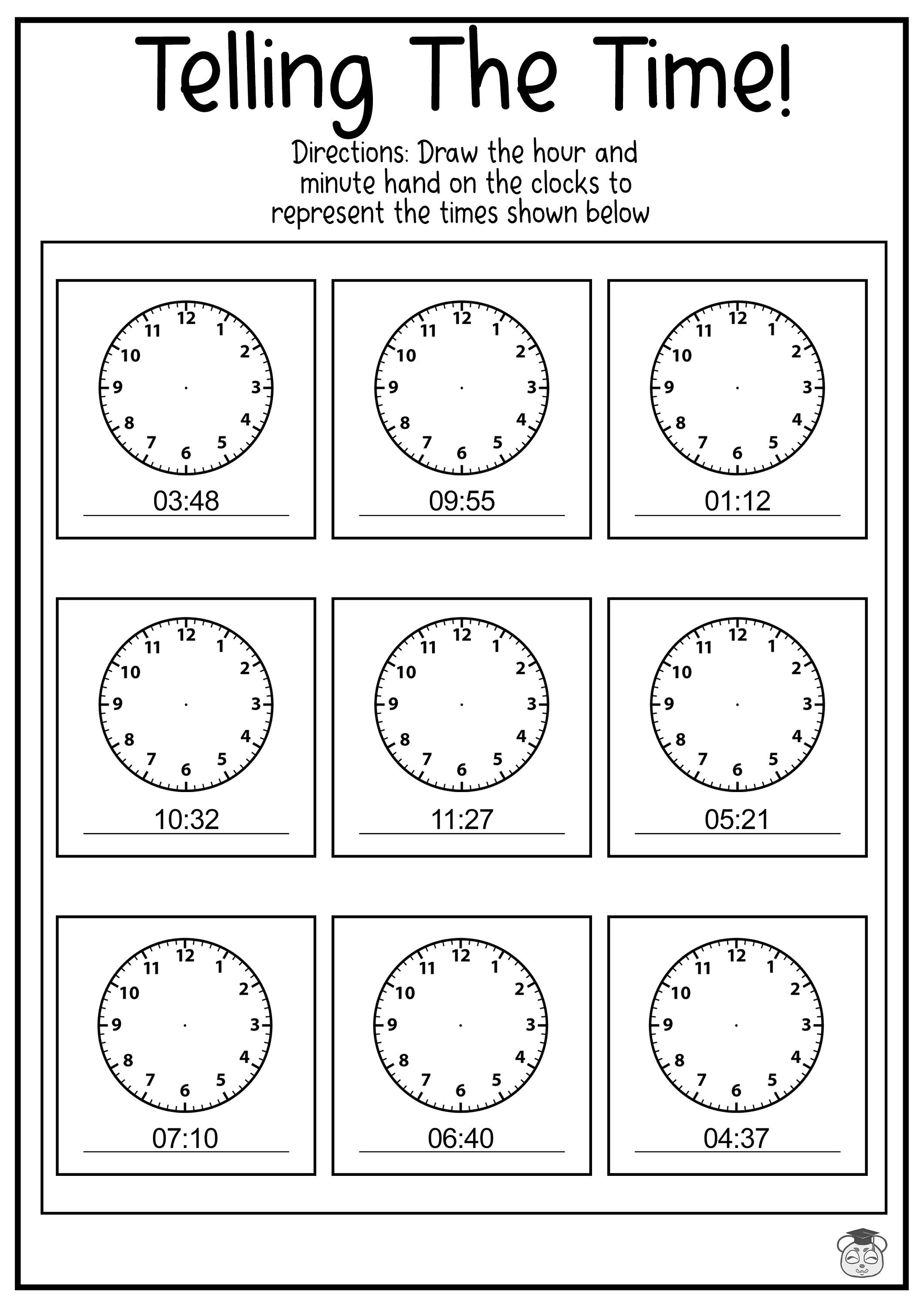 8 Printable Time-telling Math Worksheets! Telling the Time by Drawing ...