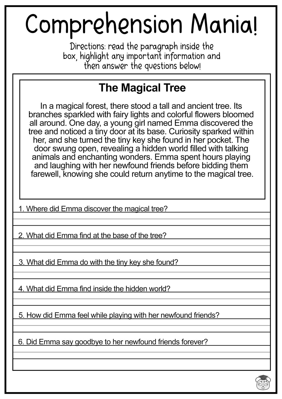 10 Printable Reading Comprehension English Worksheets! Comprehension ...