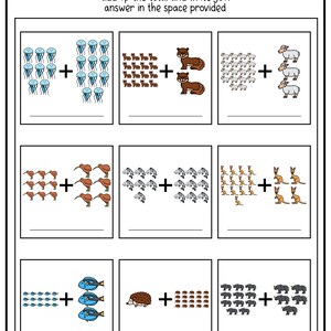 5 Printable Animal Addition Math Worksheet! Addition Practice Using ...