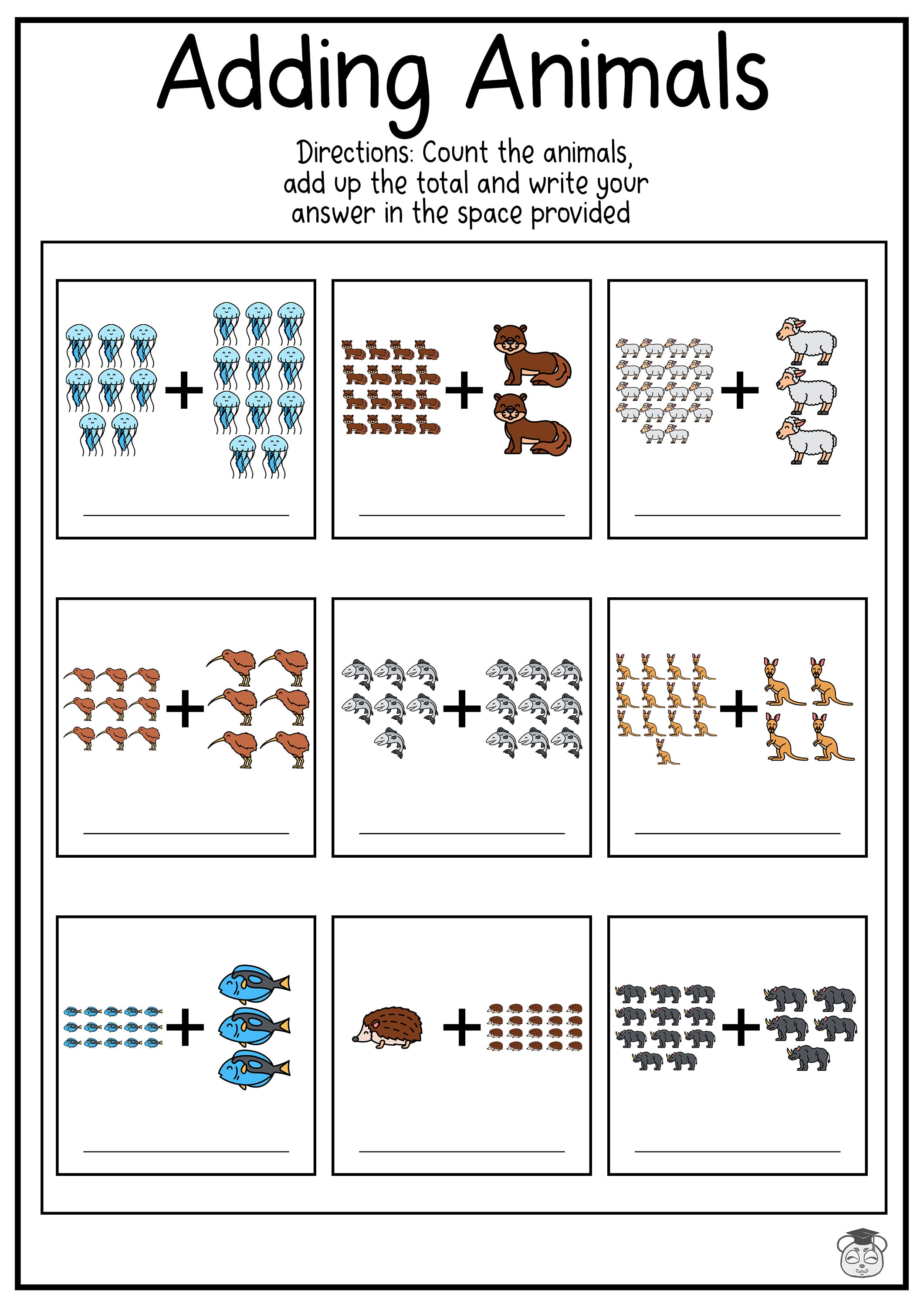 5 Printable Animal Addition Math Worksheet! Addition Practice Using ...