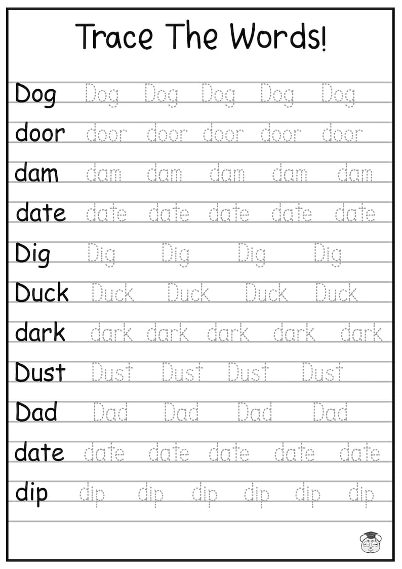 24 Printable Trace the Words Worksheet! Alphabetical, A-Z, Capital and ...