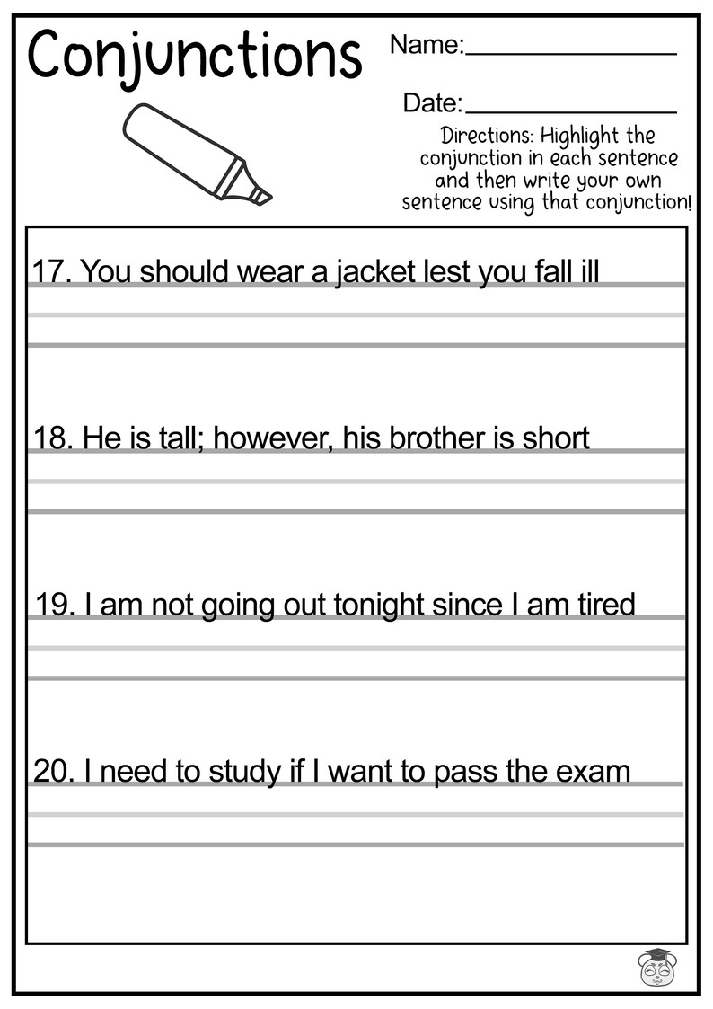10 Printable Highlight and Write Sentences With Conjunctions English ...