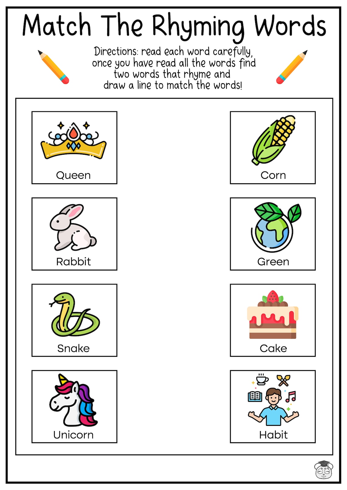 8 Printable Rhyme Word Matching English Worksheets! Match the Rhyme ...