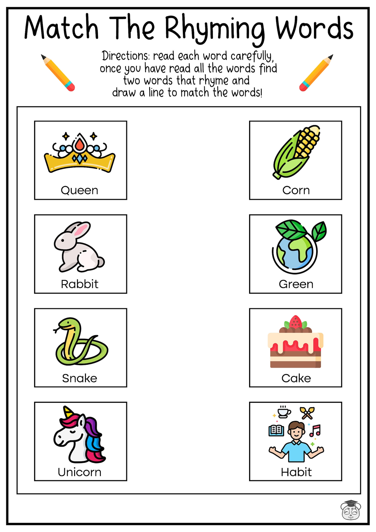 8 Printable Rhyme Word Matching English Worksheets! Match the Rhyme ...