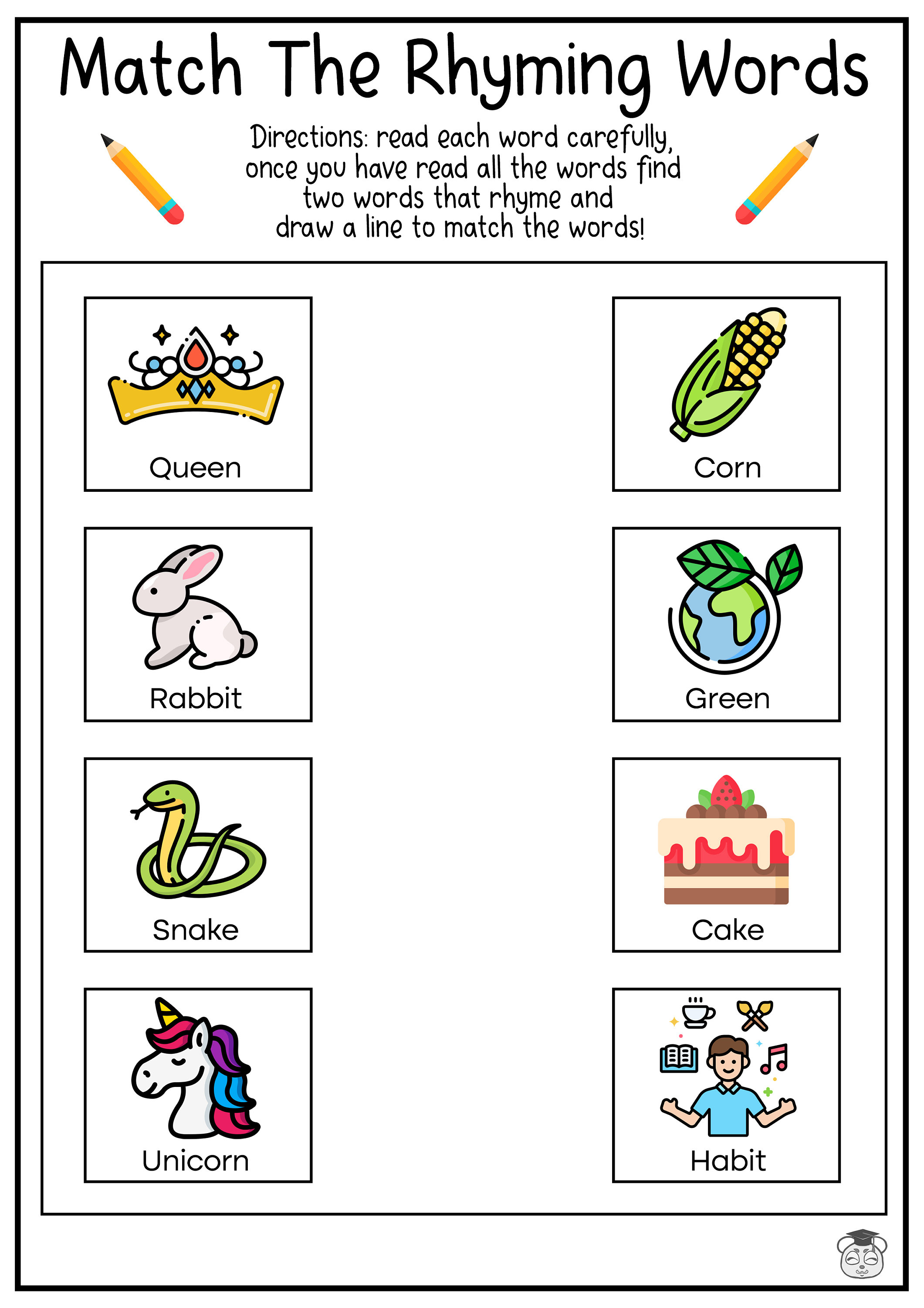 8 Printable Rhyme Word Matching English Worksheets! Match the Rhyme ...