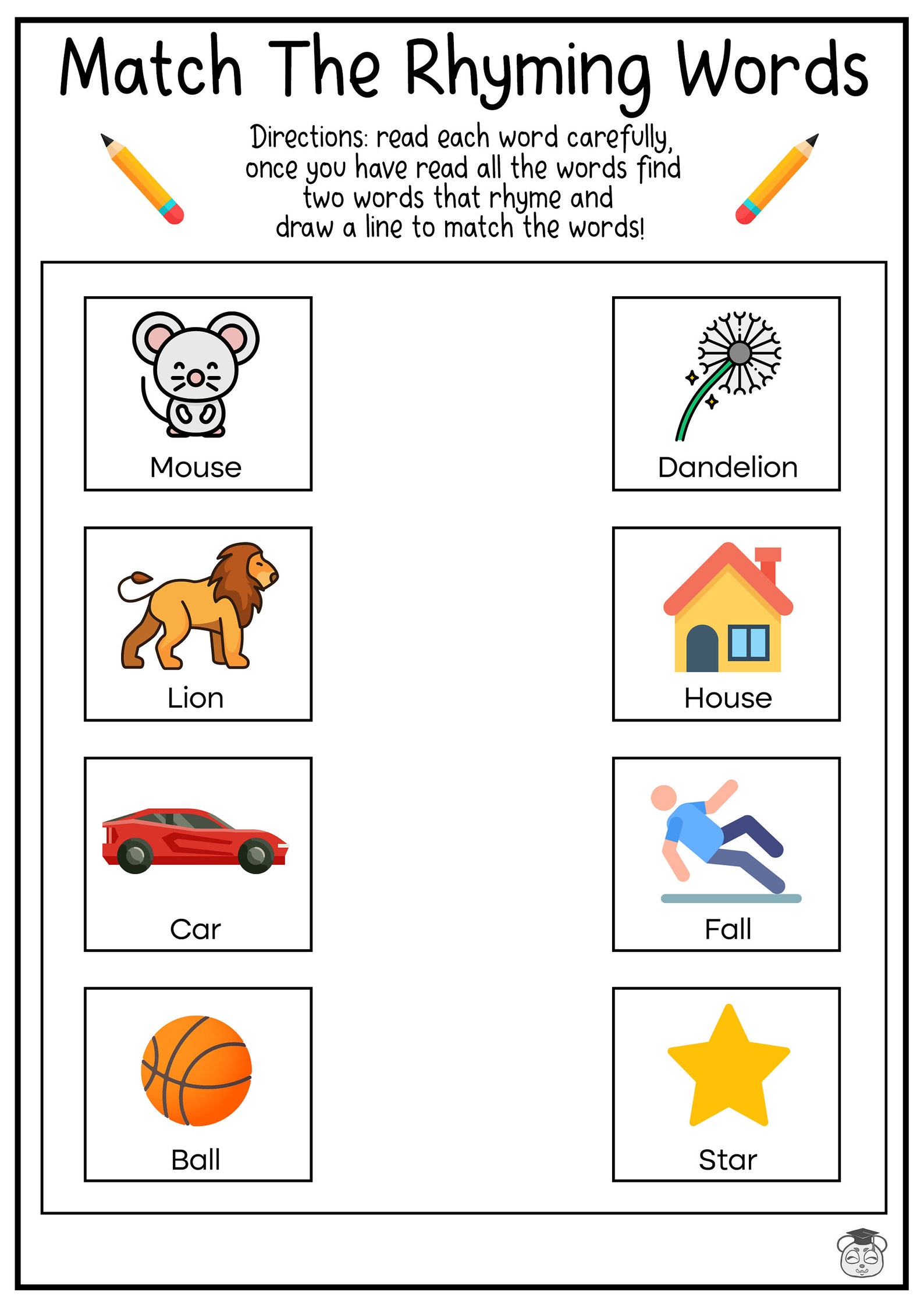 8 Printable Rhyme Word Matching English Worksheets! Match the Rhyme ...