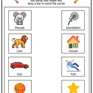 8 Printable Rhyme Word Matching English Worksheets! Match the Rhyme ...