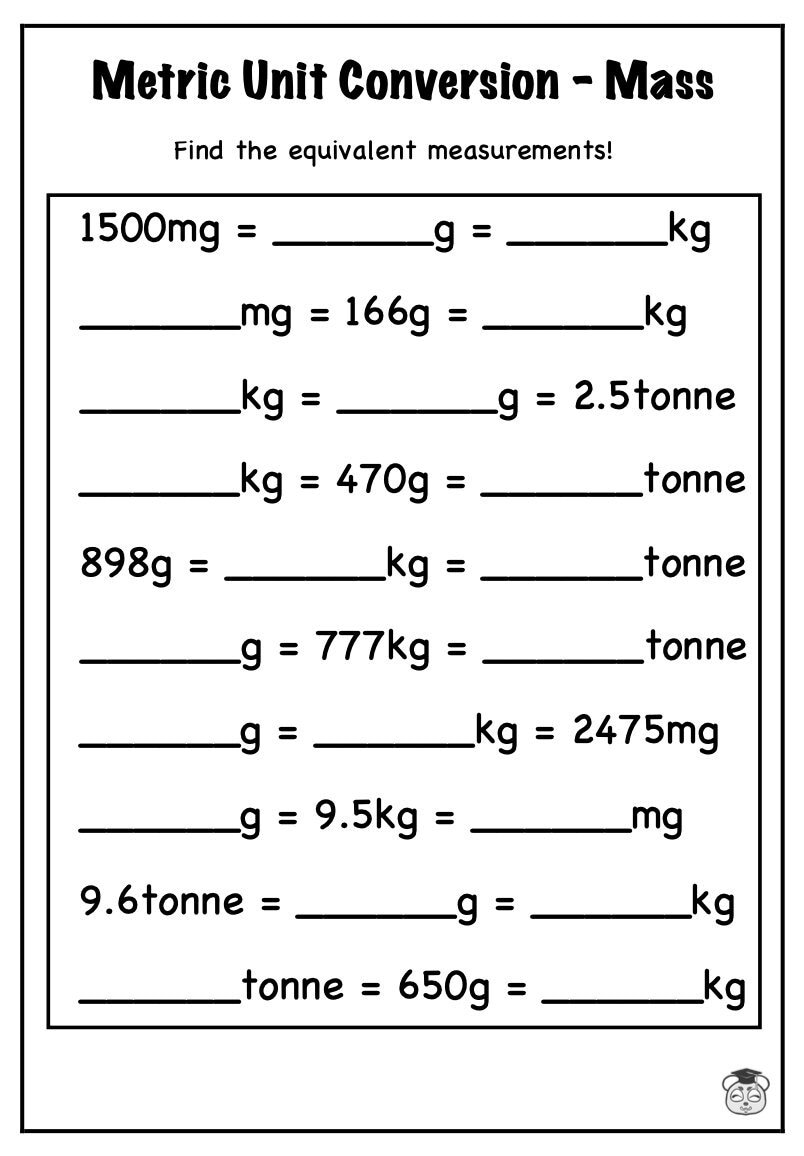 7 Page Printable Mastering Metric Mass Conversion: Solve, Compare, Convert Units (ages 6-11) - Etsy