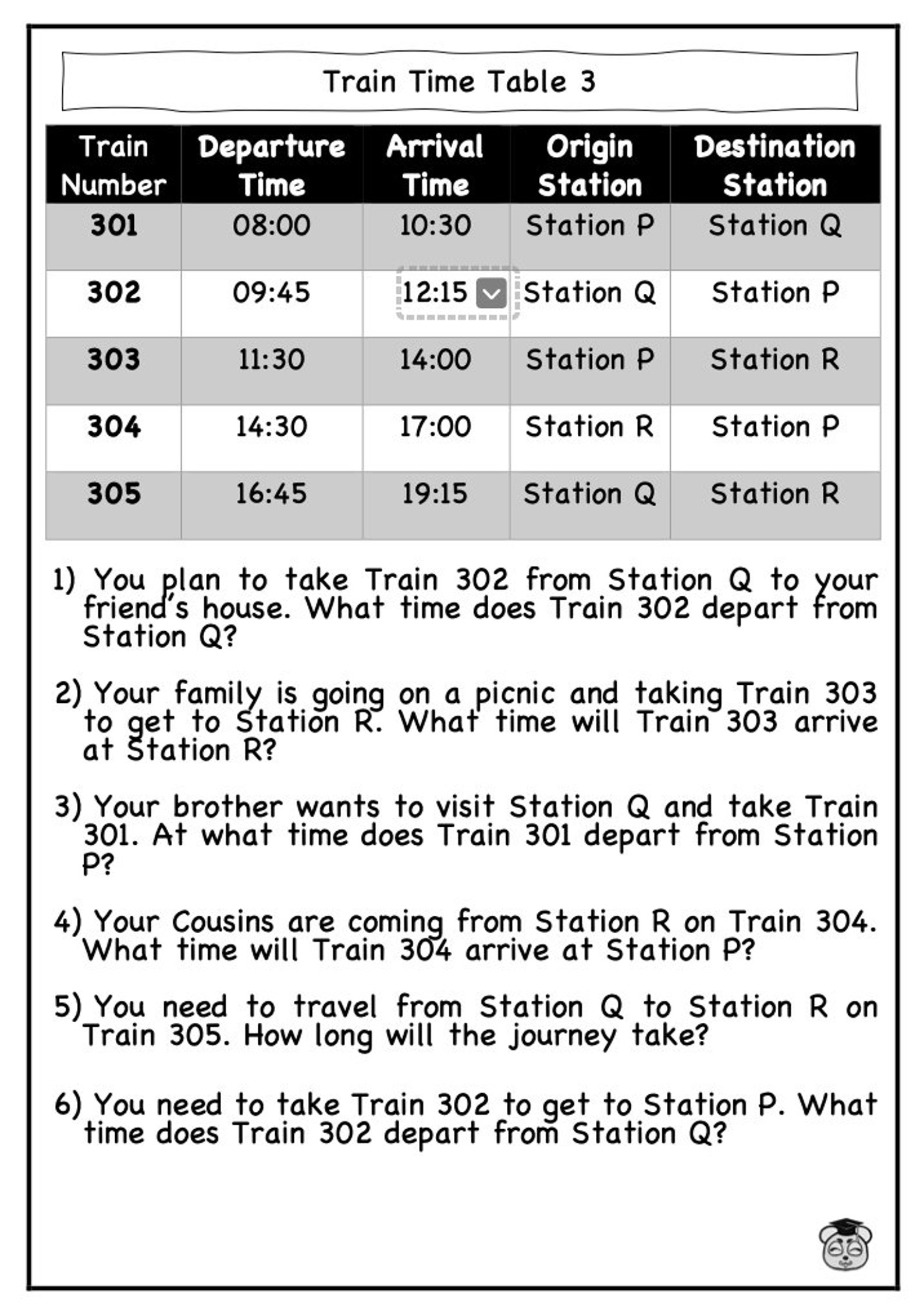5 Page Printable Train Timetable Math Challenge: Easy Comprehension ...