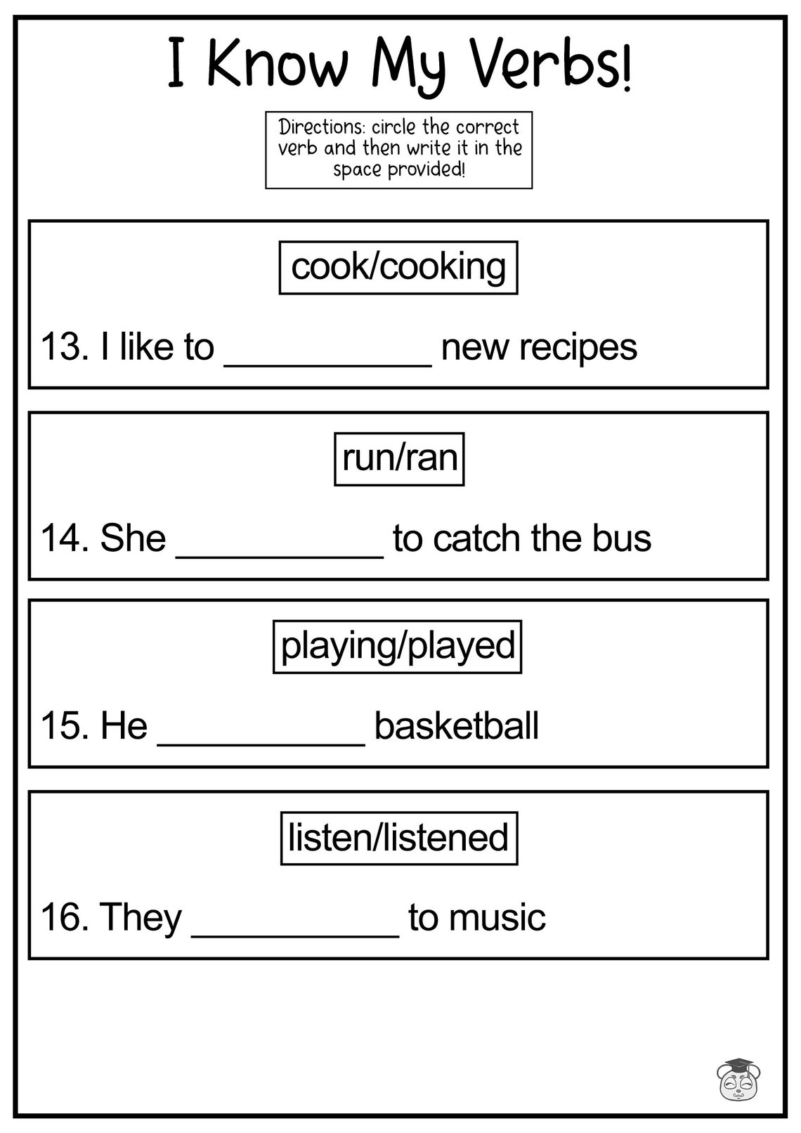8 Printable Interactive Verb English Worksheets! Fill in the Blank ...