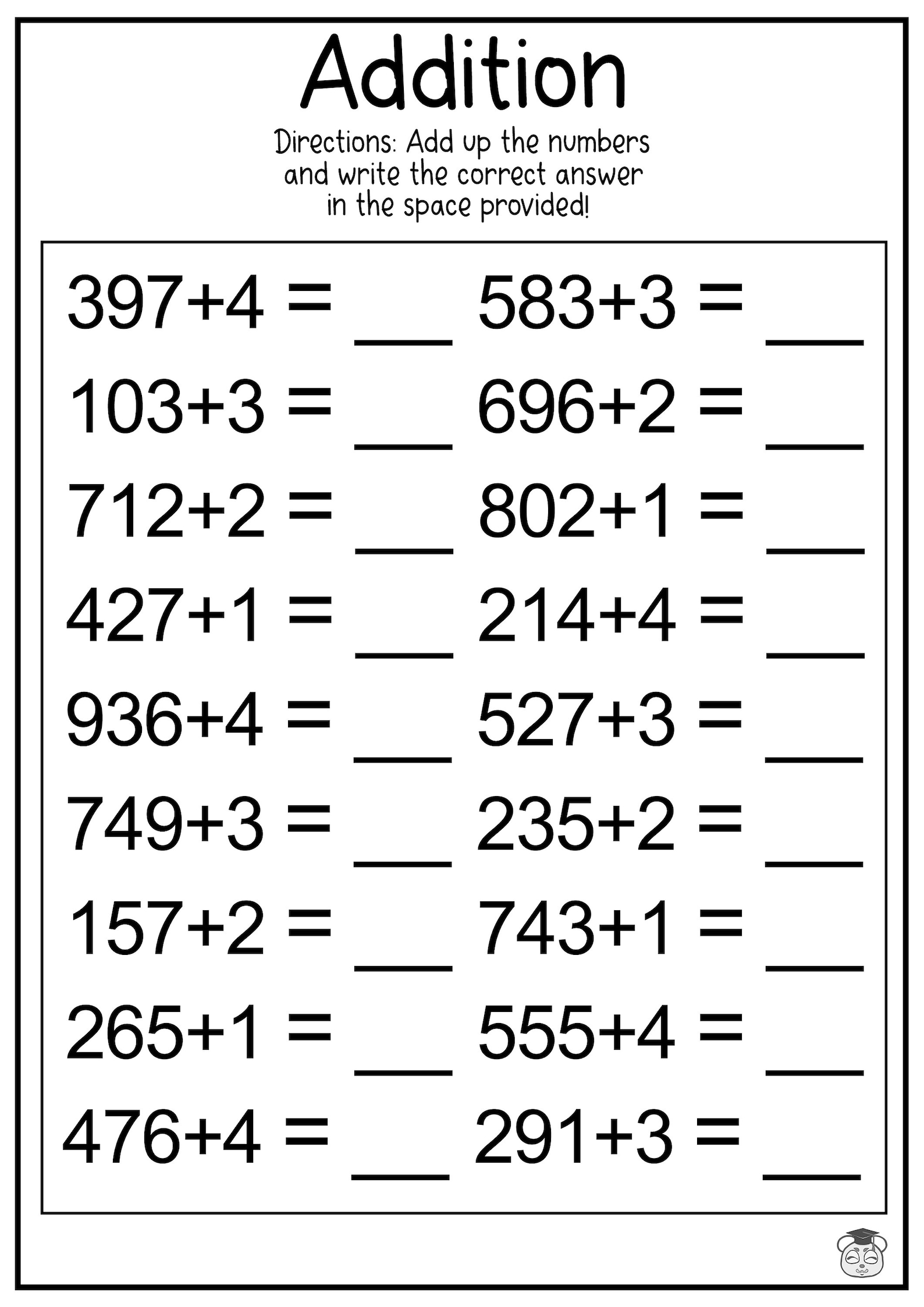 10 Printable Addition Math Worksheets! Addition Practice Using Single ...