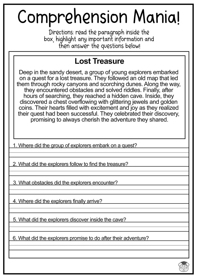 10 Printable Reading Comprehension English Worksheets! Comprehension ...