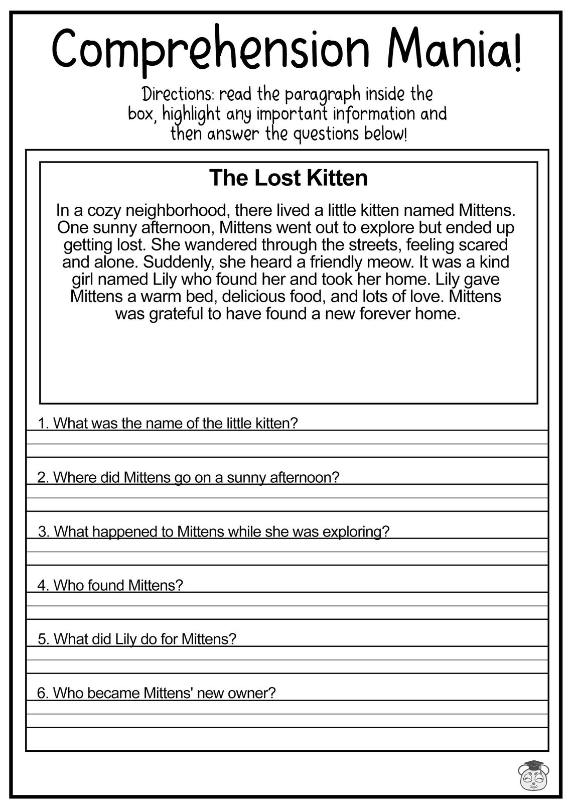 10 Printable Reading Comprehension English Worksheets! Comprehension ...